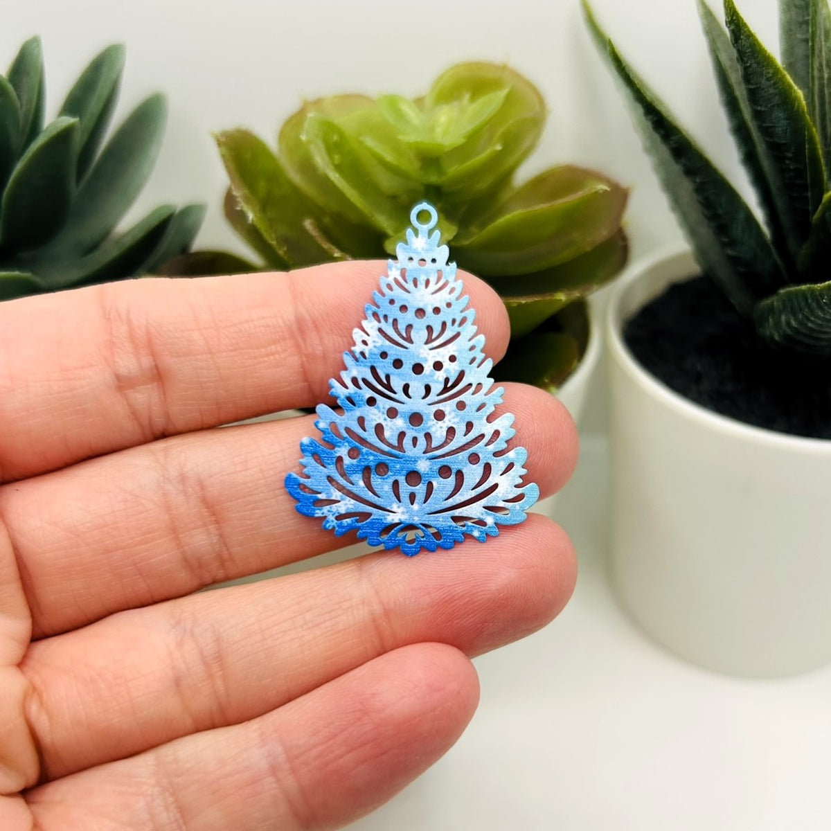 1, 4 or 20 Pieces: Blue Filigree Christmas Tree - Double Sided ...