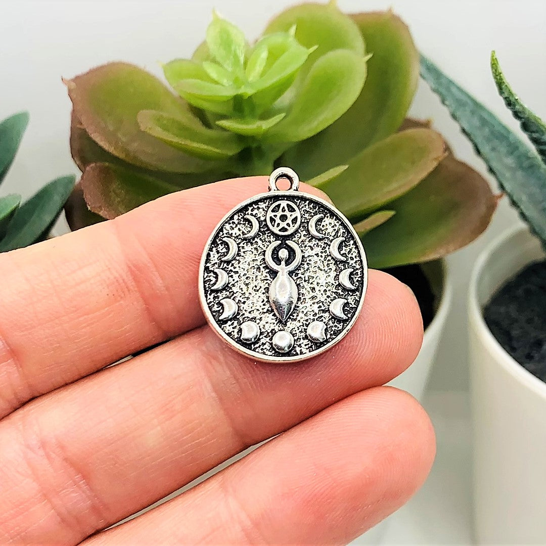 Antique Silver Goddess Pendant Charm with Moon Phases, 20x23mm ...